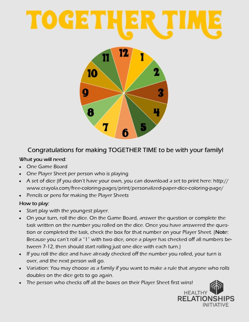 HRI’s Together Time Board Game – Healthy Relationships Initiative