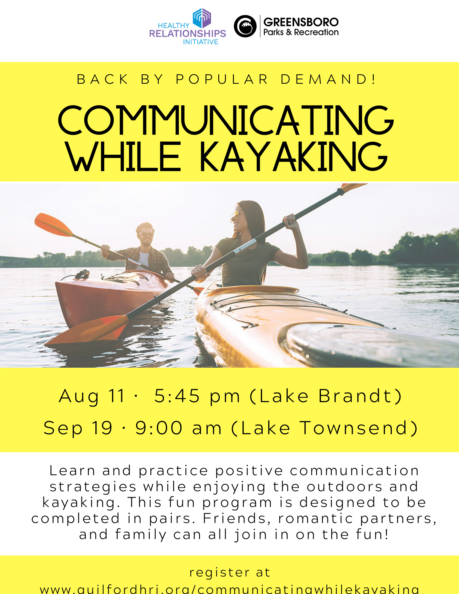 CANCELLED: Communicating While Kayaking – Healthy Relationships Initiative
